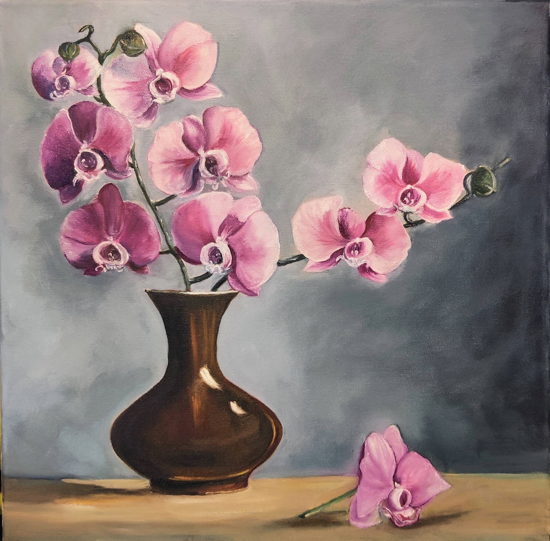 Orchid Original Oil Painting on Canvas 14"x14" Wall Decor - Etsy