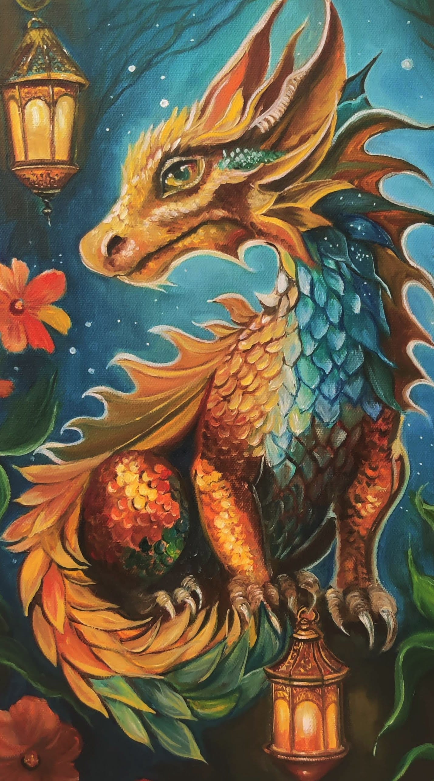 Dragon Oil Painting on Canvas Wall Art, Fantasy Dragon Art Chinese ...