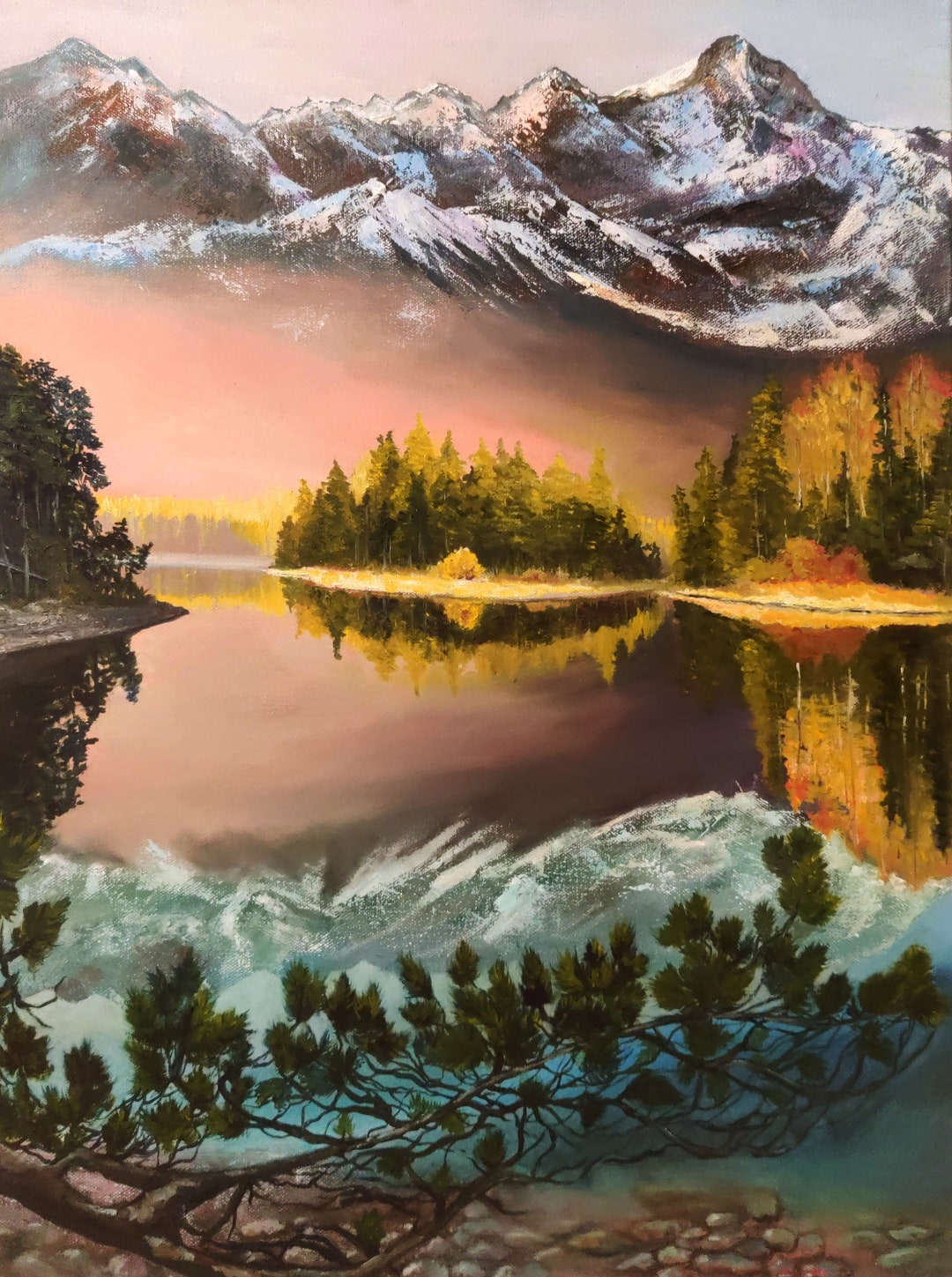 Mountain Reflection. Original Oil Painting on Canvas 18"24". Autumn ...