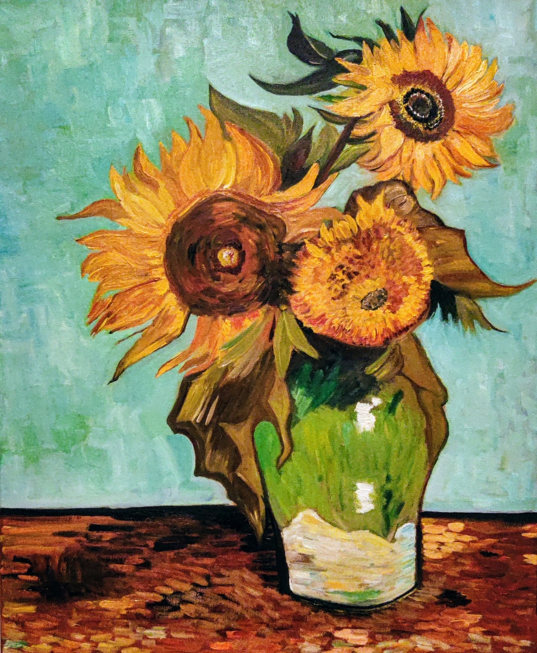 Three Sunflowers . Art Reproduction of "three Sunflowers in a Vase ...