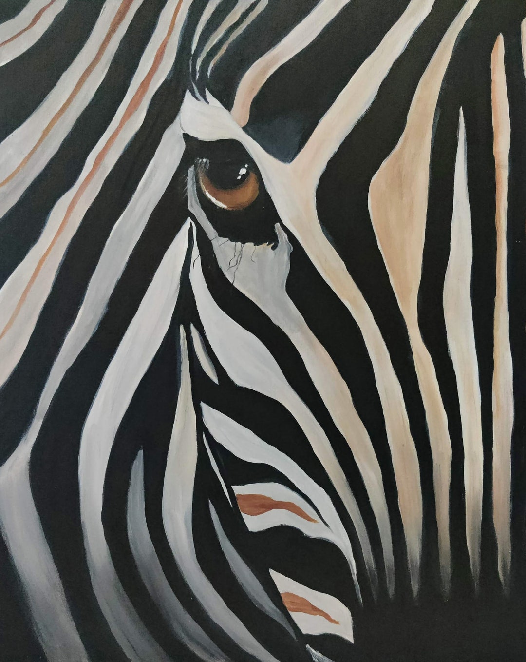 Zebra Oil Painting on Canvas Panel 16"x20" Zebra Face Wall Art Hand ...