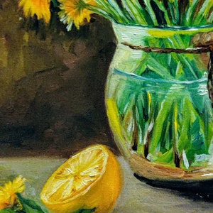 Yellow Dandelion Bouquet in a Vase. Original Oil Painting on Canvas14 ...
