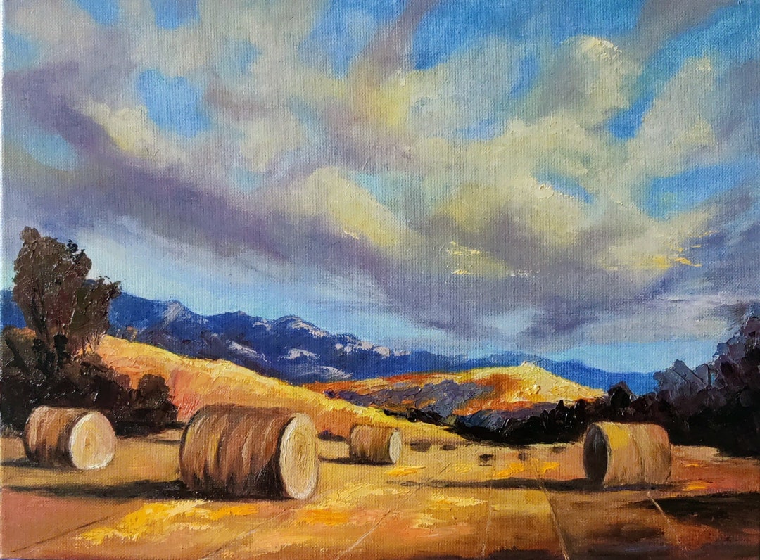 Autumn Hay Field, Original Sunny Landscape Oil Painting, Impressionist ...