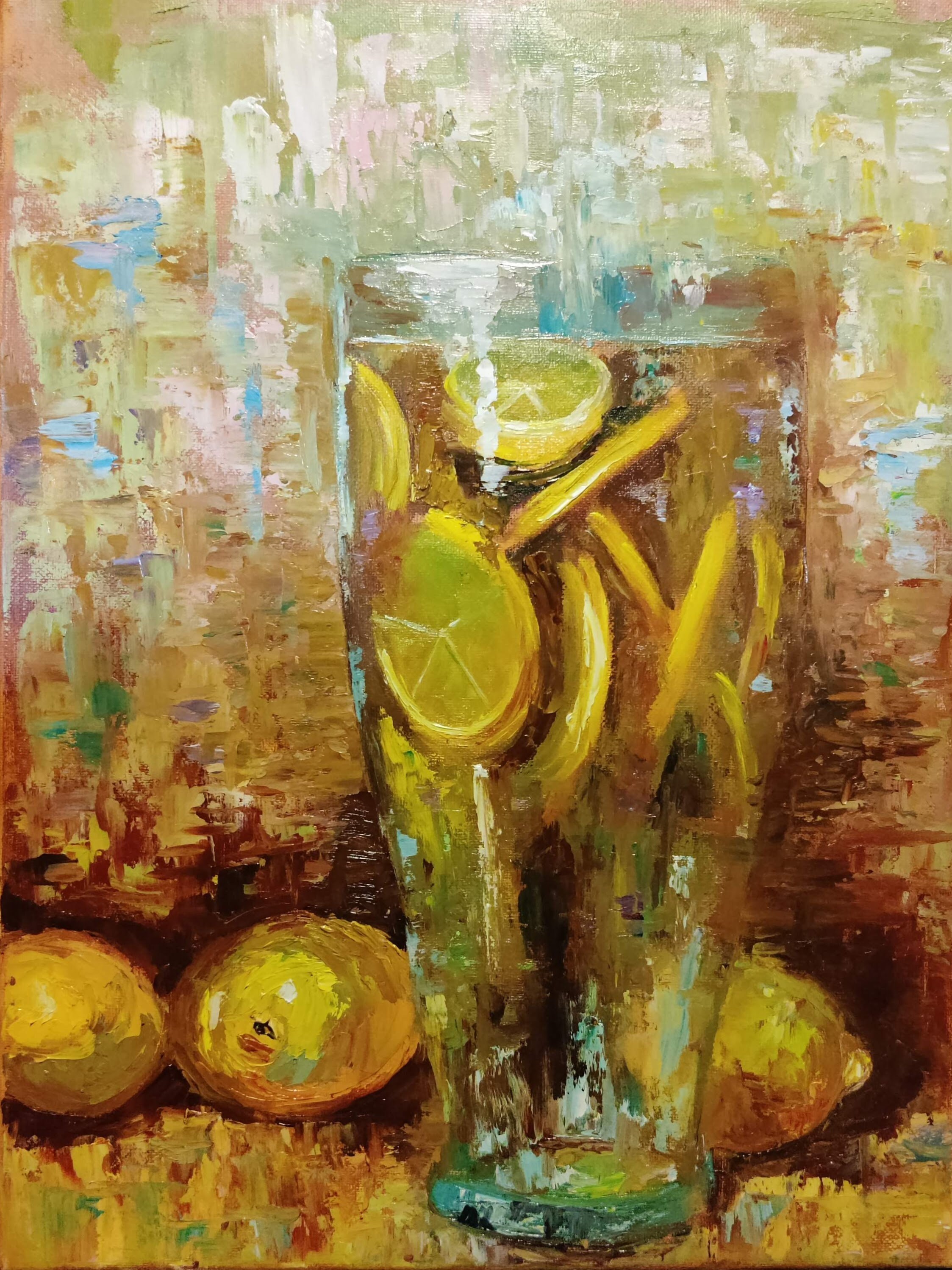 Glass of Lemonade. Oil Painting on Stretched Canvas 12x16. Palette ...