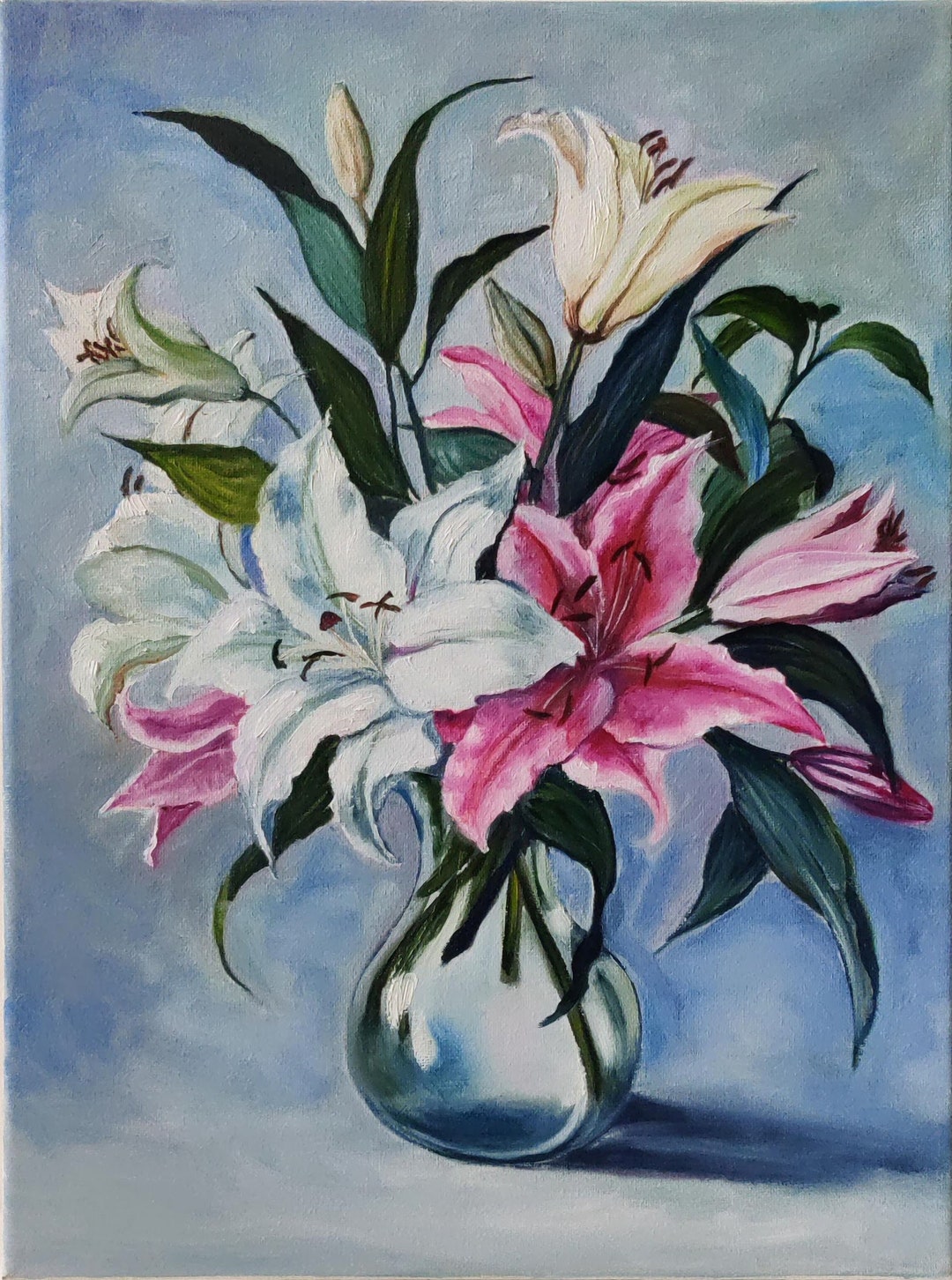 Lilies in a Vase. Flowers Painting, Floral Painting Oil Painting on ...