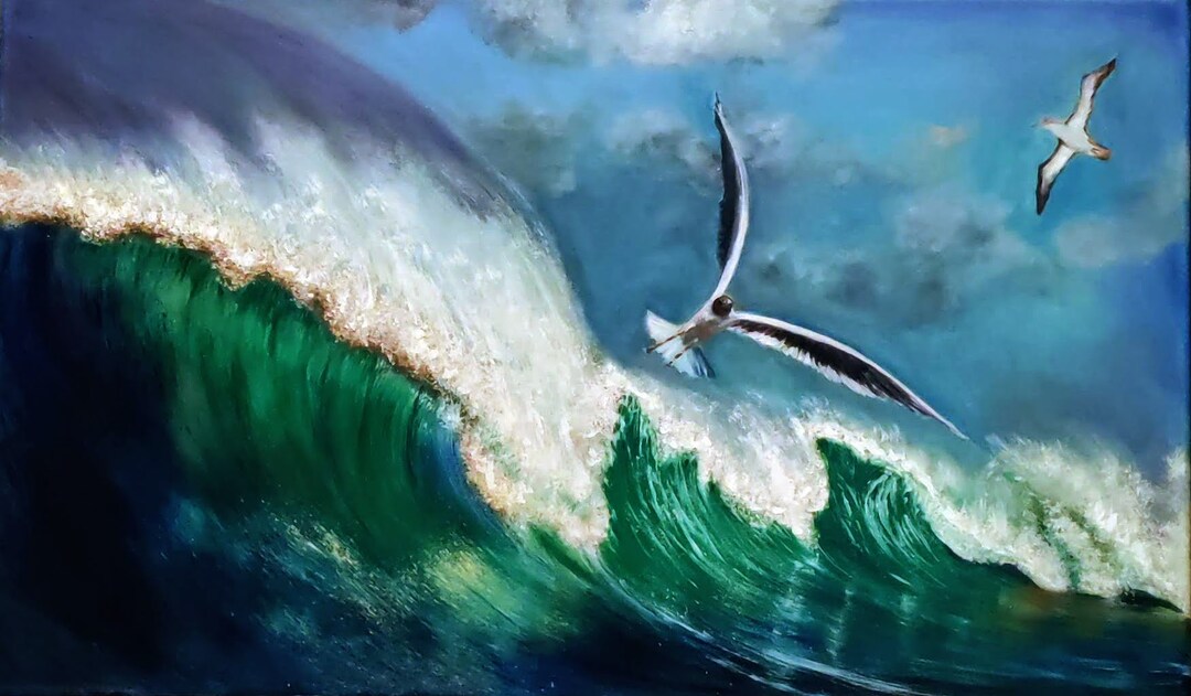 Flying Over the Wave. Ocean Wave Original Oil Painting on Canvas 30"x18 ...
