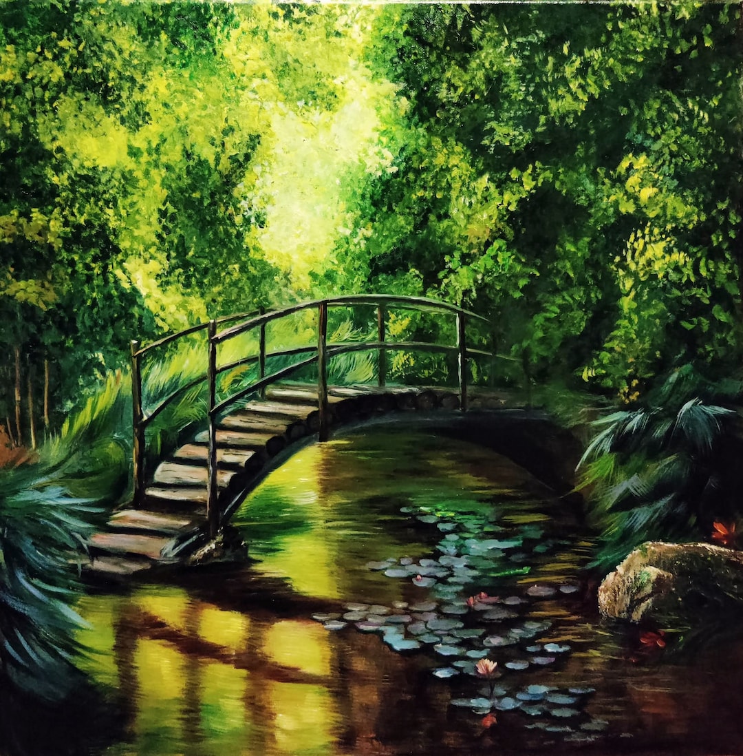 The Bridge. Original Oil Painting Art Forest Artwork Landscape Painting ...