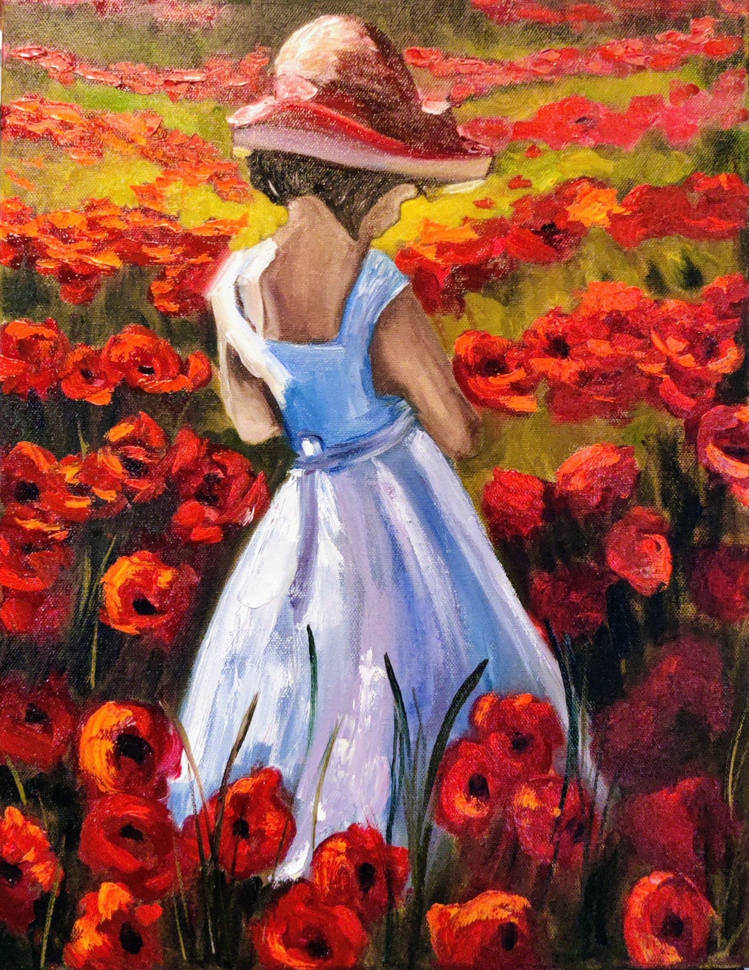Girl in Poppy Field. Oil Painting on Stretched Canvas 14"x18 ...