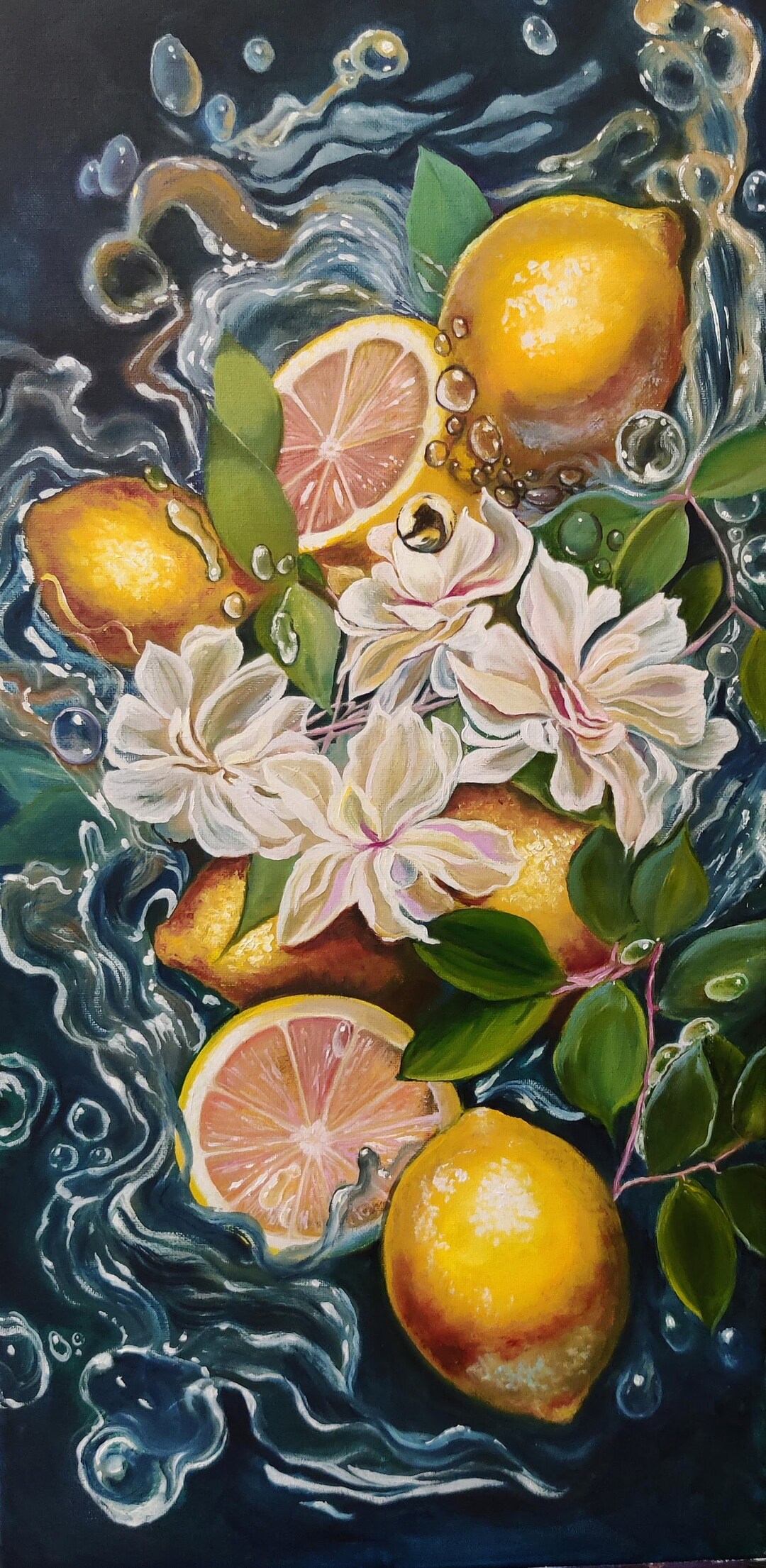 Juicy Lemons. Original Oil Painting on Canvas 12"x24". Fruit Slices ...