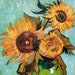 Three Sunflowers . Art Reproduction of "three Sunflowers in a Vase ...
