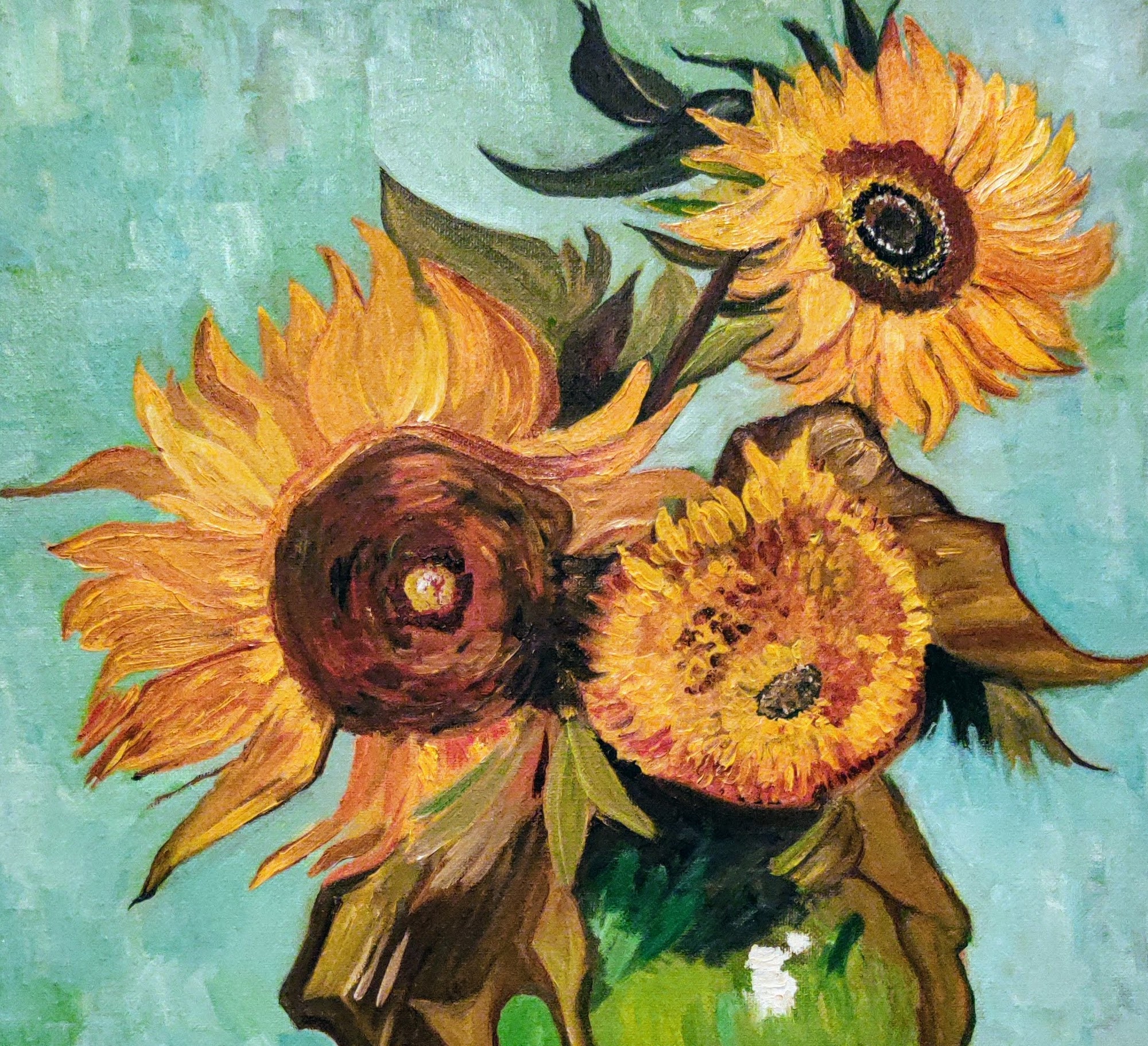 Three Sunflowers . Art Reproduction of "three Sunflowers in a Vase ...