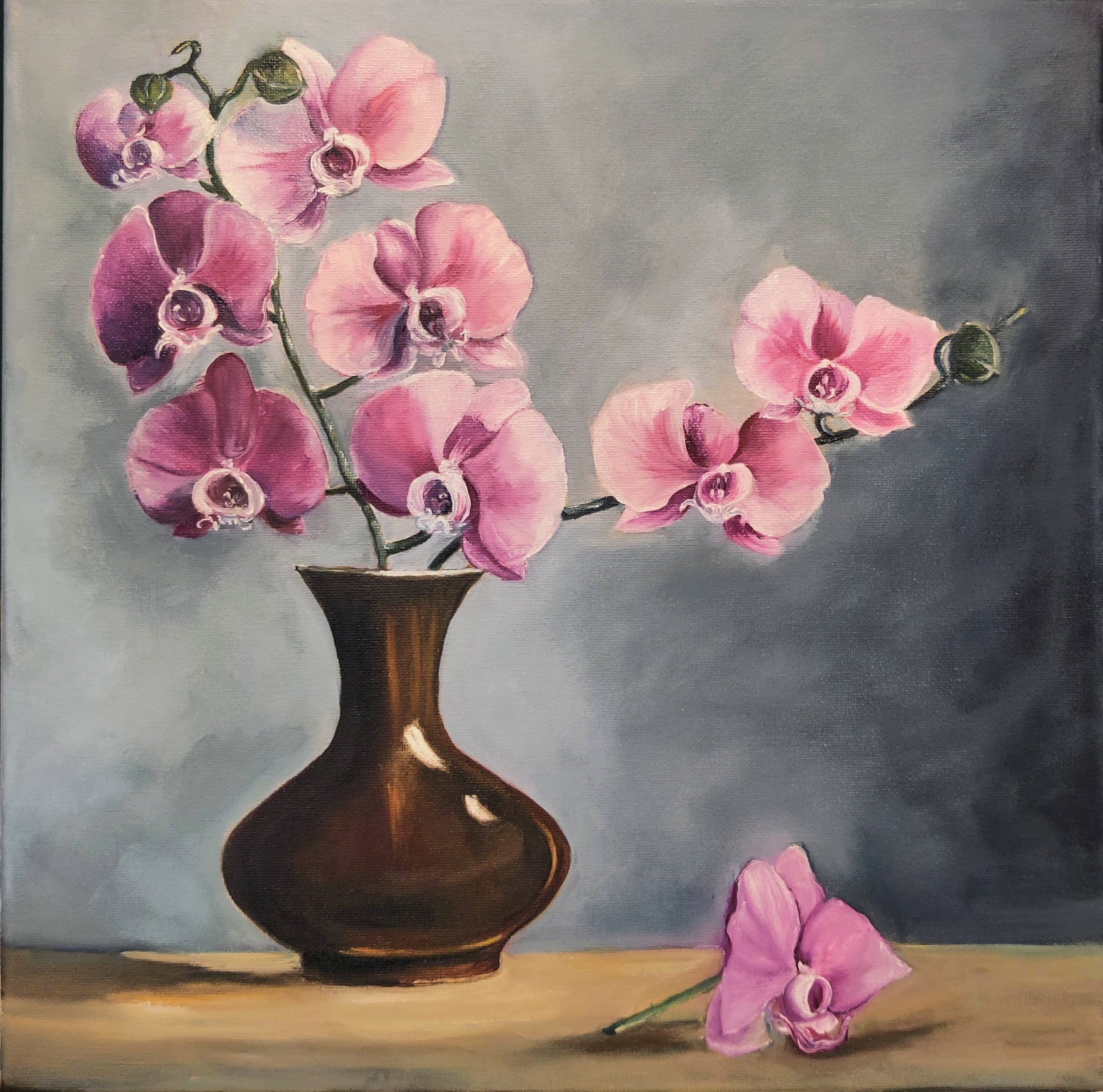 Orchid Original Oil Painting on Canvas 14"x14" Wall Decor - Etsy
