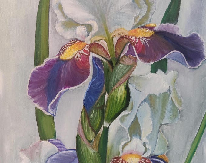 Original Oil Painting: Blue Purple Iris Floral Wall Art, 14"x18" - Etsy