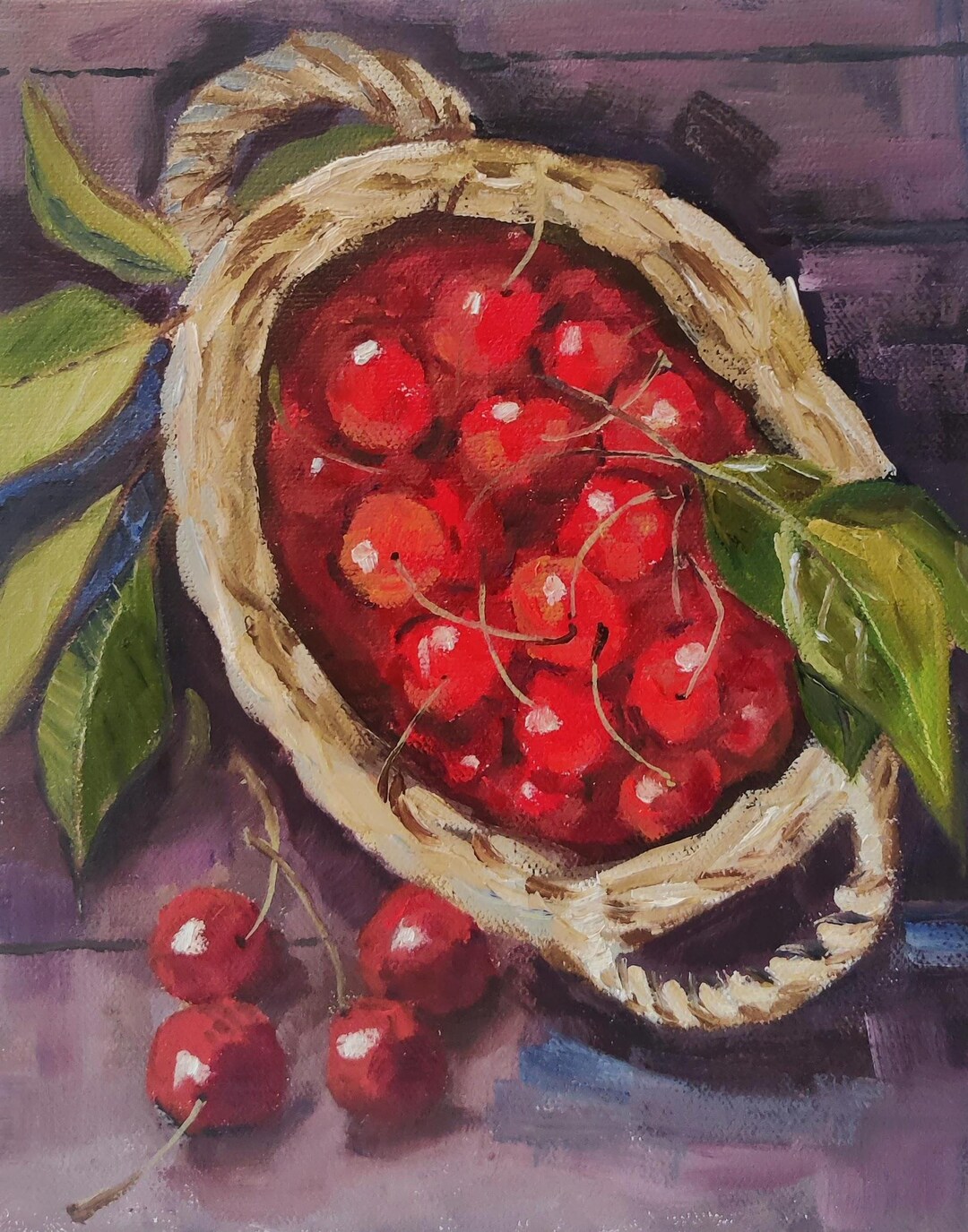 Cherry Original Oil Painting on Canvas 8"x10" Small Painting Kitchen ...