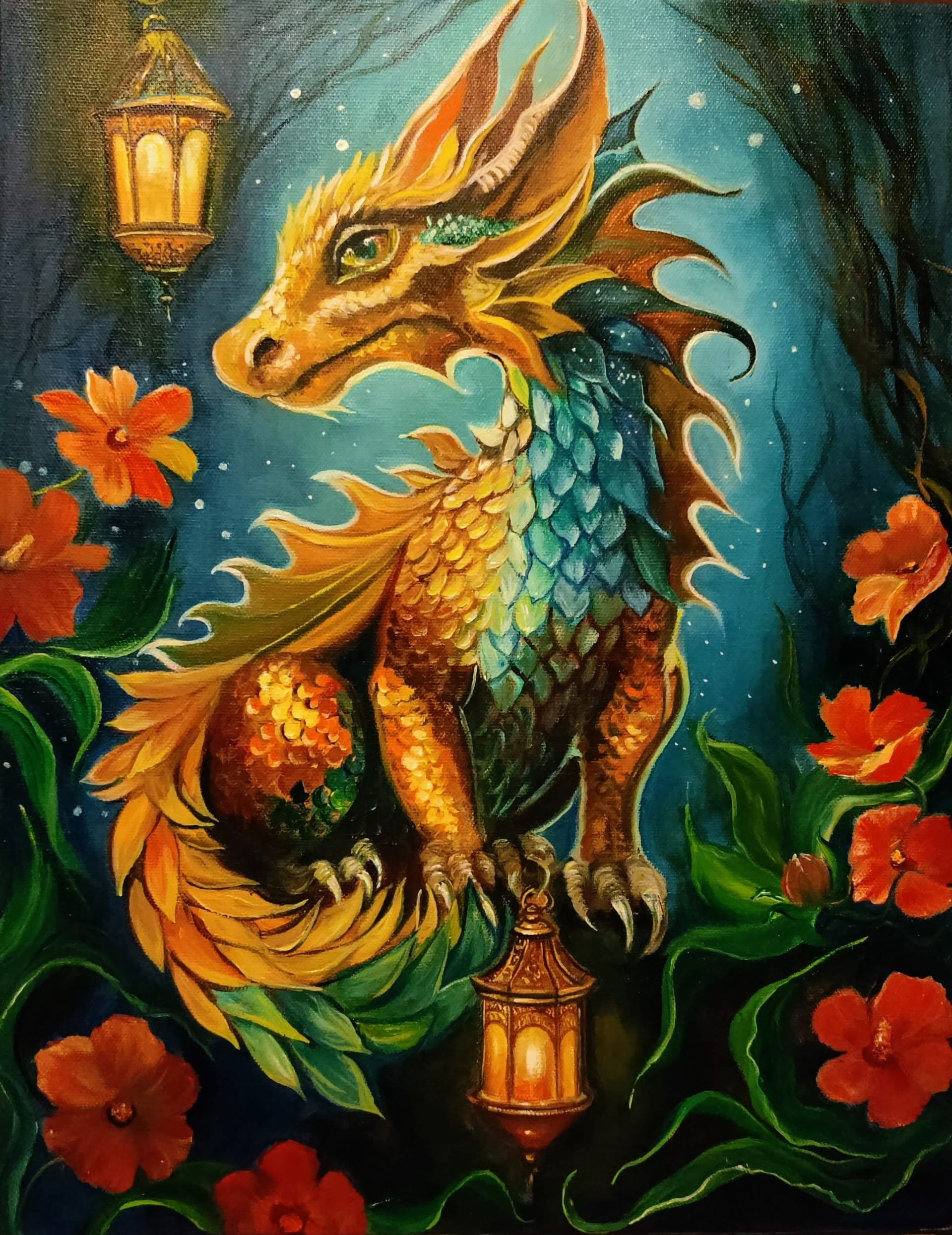 Dragon Oil Painting on Canvas Wall Art, Fantasy Dragon Art Chinese ...