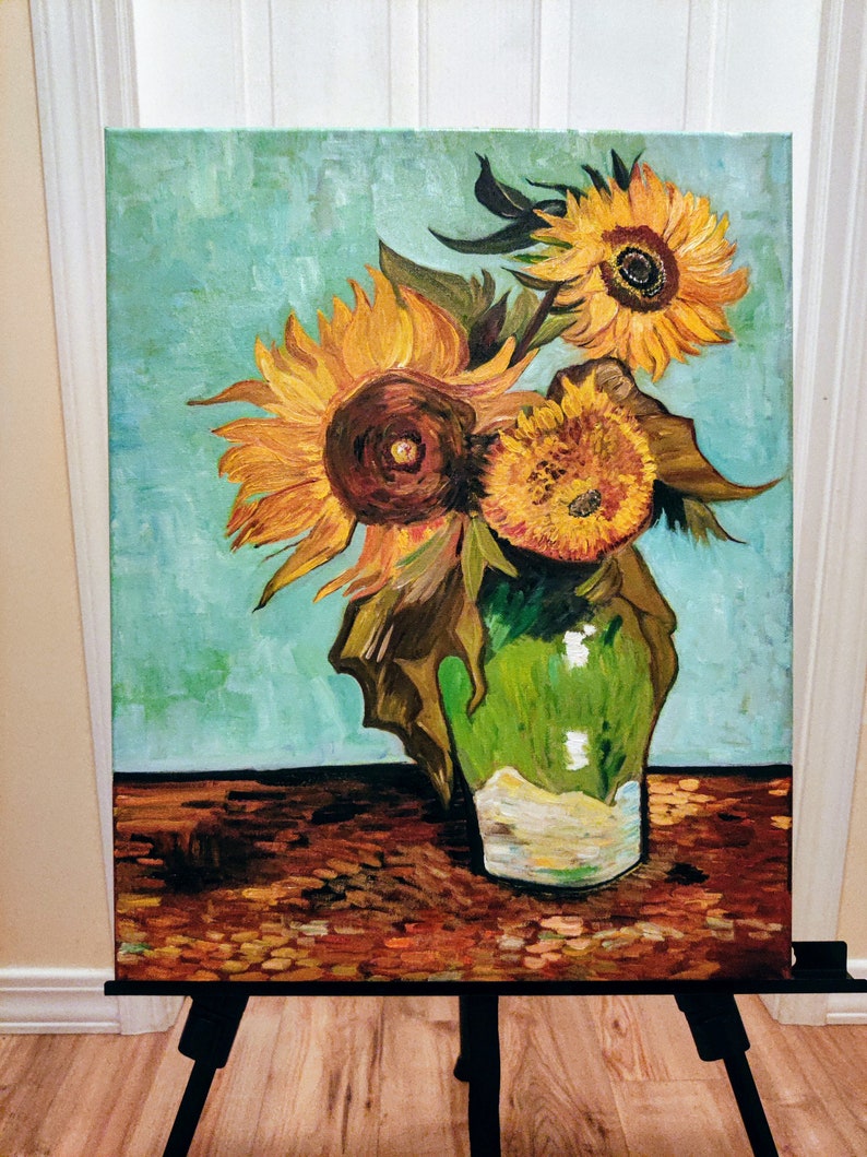 Three Sunflowers . Art Reproduction of "three Sunflowers in a Vase ...