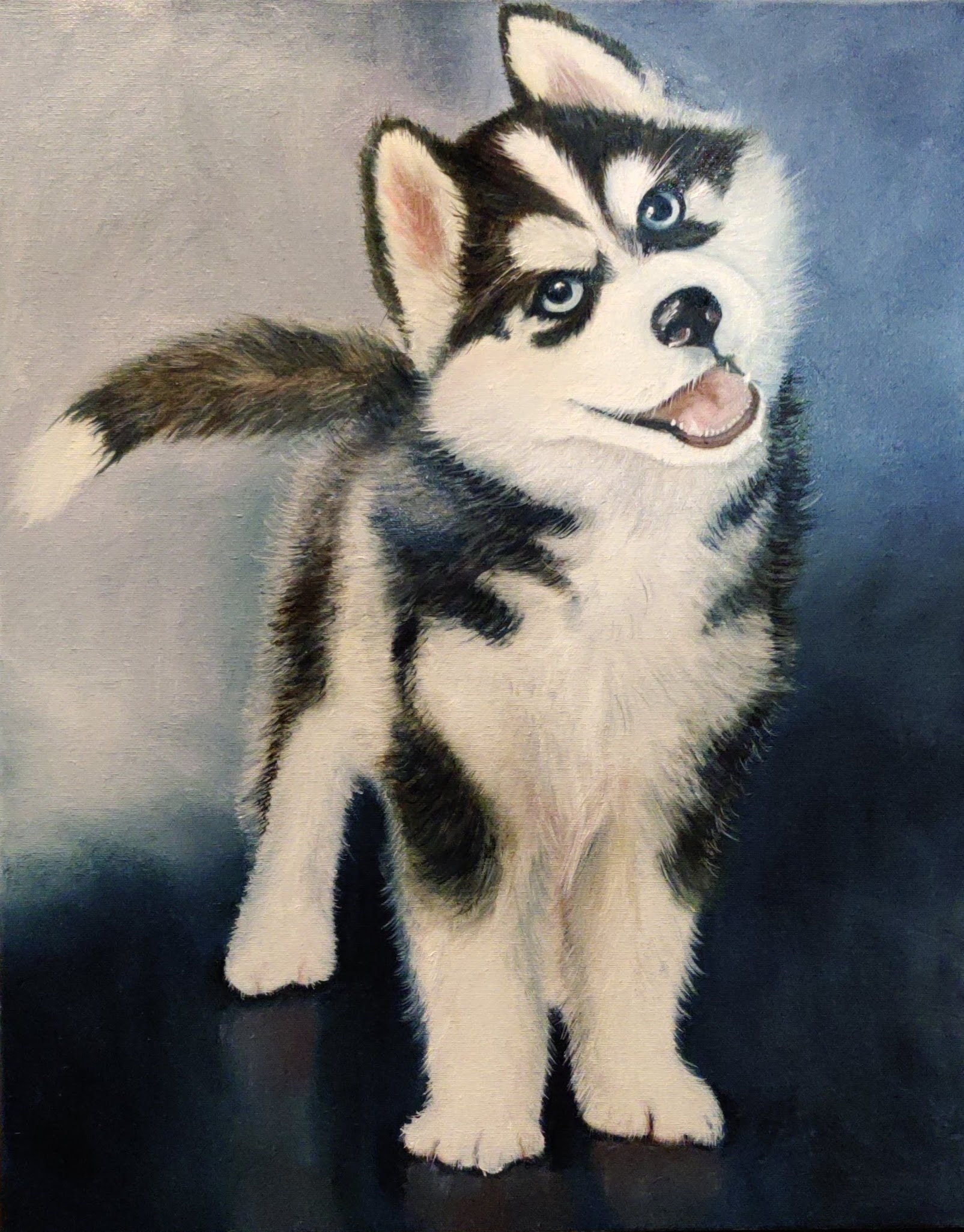 Husky Puppy Original Oil Painting on Canvas 16"x20" Painting for Dog ...