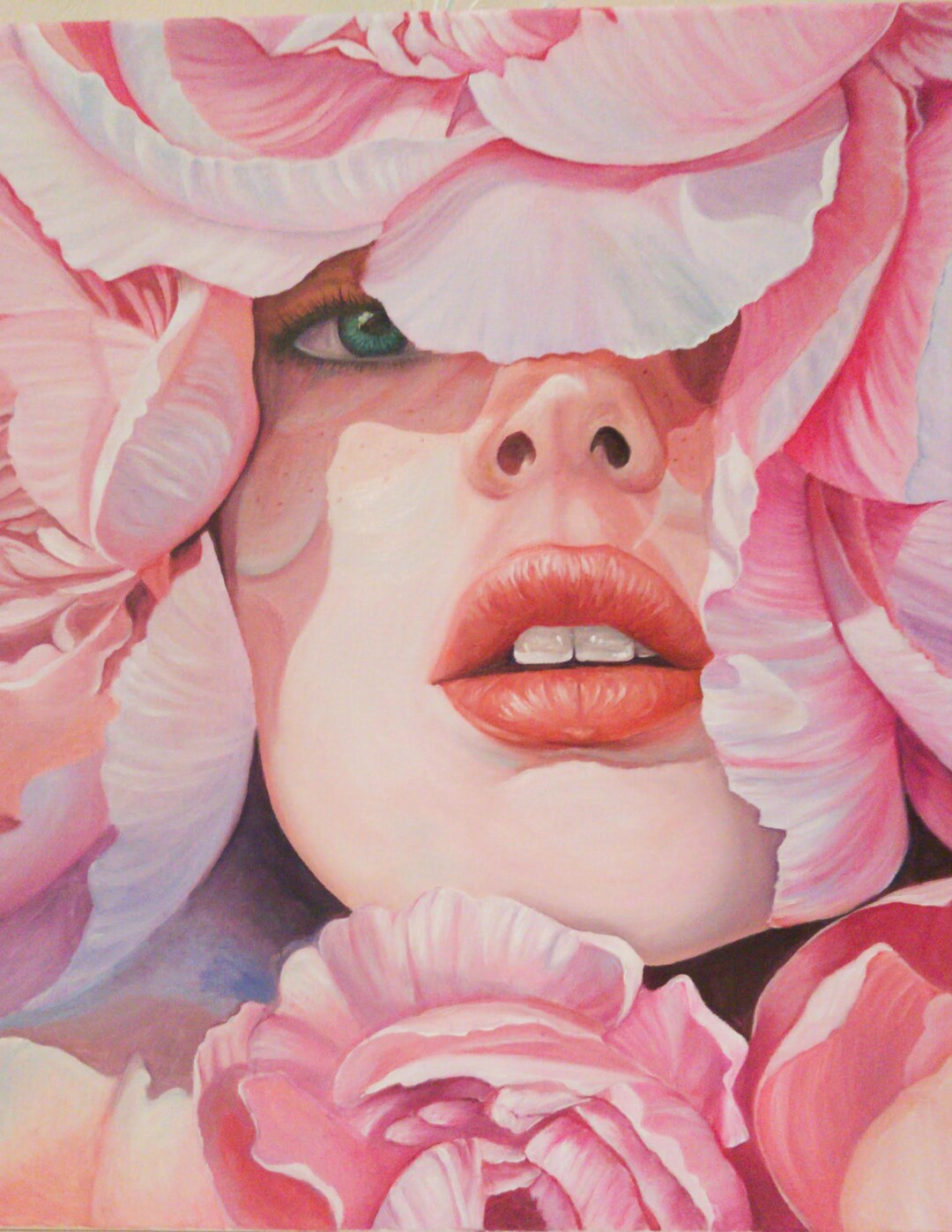 Woman's Face With Flowers. Original Oil Painting Woman With Flower Head ...