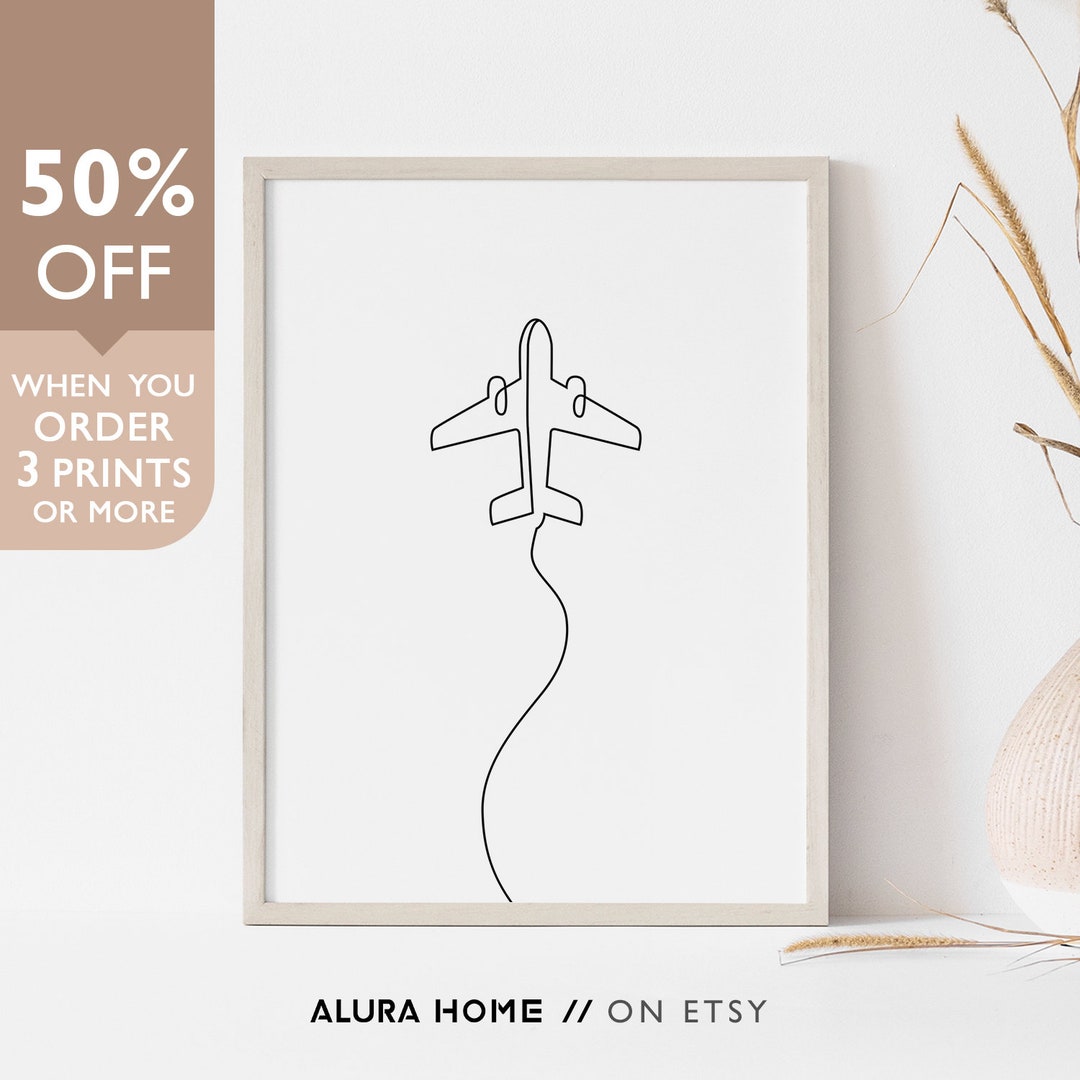 Airplane Print, Line Drawing Print, Airplane Wall Art, Aviation Decor ...