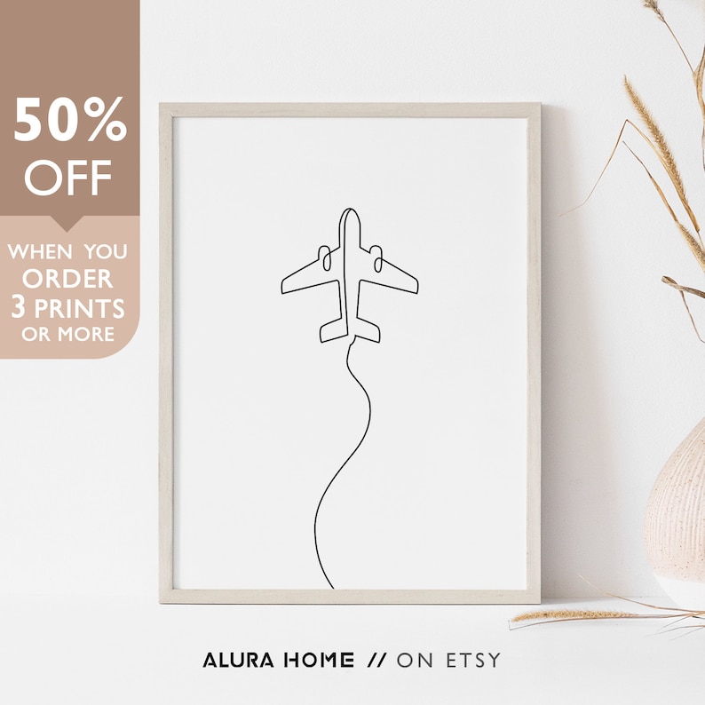 Airplane Print, Line Drawing Print, Airplane Wall Art, Aviation Decor ...