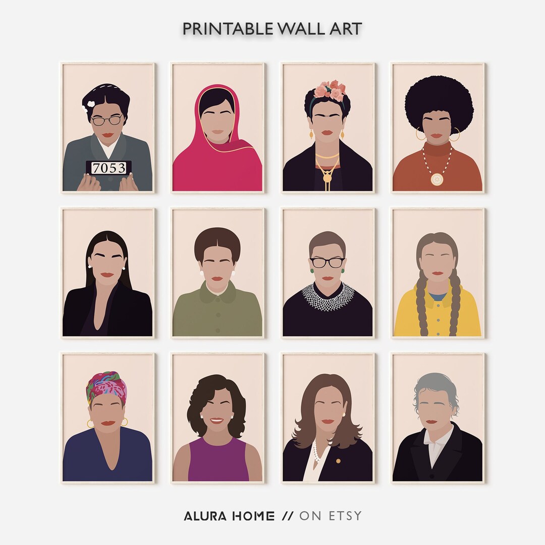 Set Feminist Icon, Set of 12 Female Activists Prints, Influential Women ...