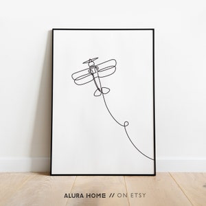 Airplane Prints Set of 3, Airplane Line Art Print, Nursery Wall Art ...