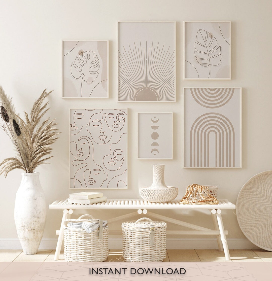 Neutral Gallery Wall Set Prints, Set of 6 Prints, Neutral Boho Wall ...