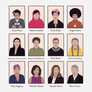 Set Feminist Icon, Set of 12 Female Activists Prints, Influential Women ...
