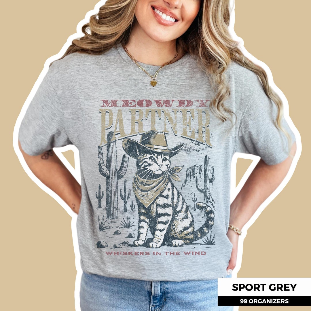 Meowdy Partner Vintage Cowboy Cat Shirt, Cute Ranch Cat Graphic Tee ...