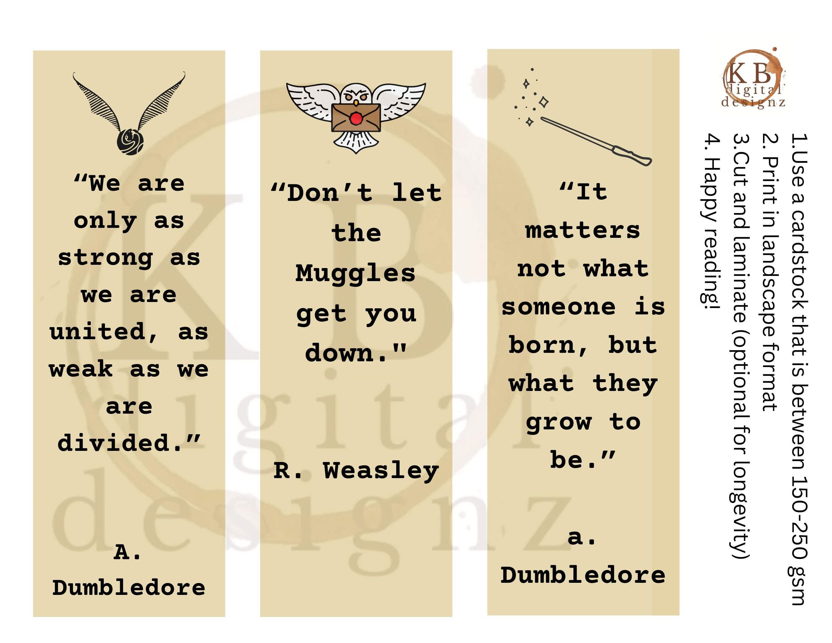 Wizard Quote Digital Bookmarks 2, 6 Pack Digital Print Bookmarks ...