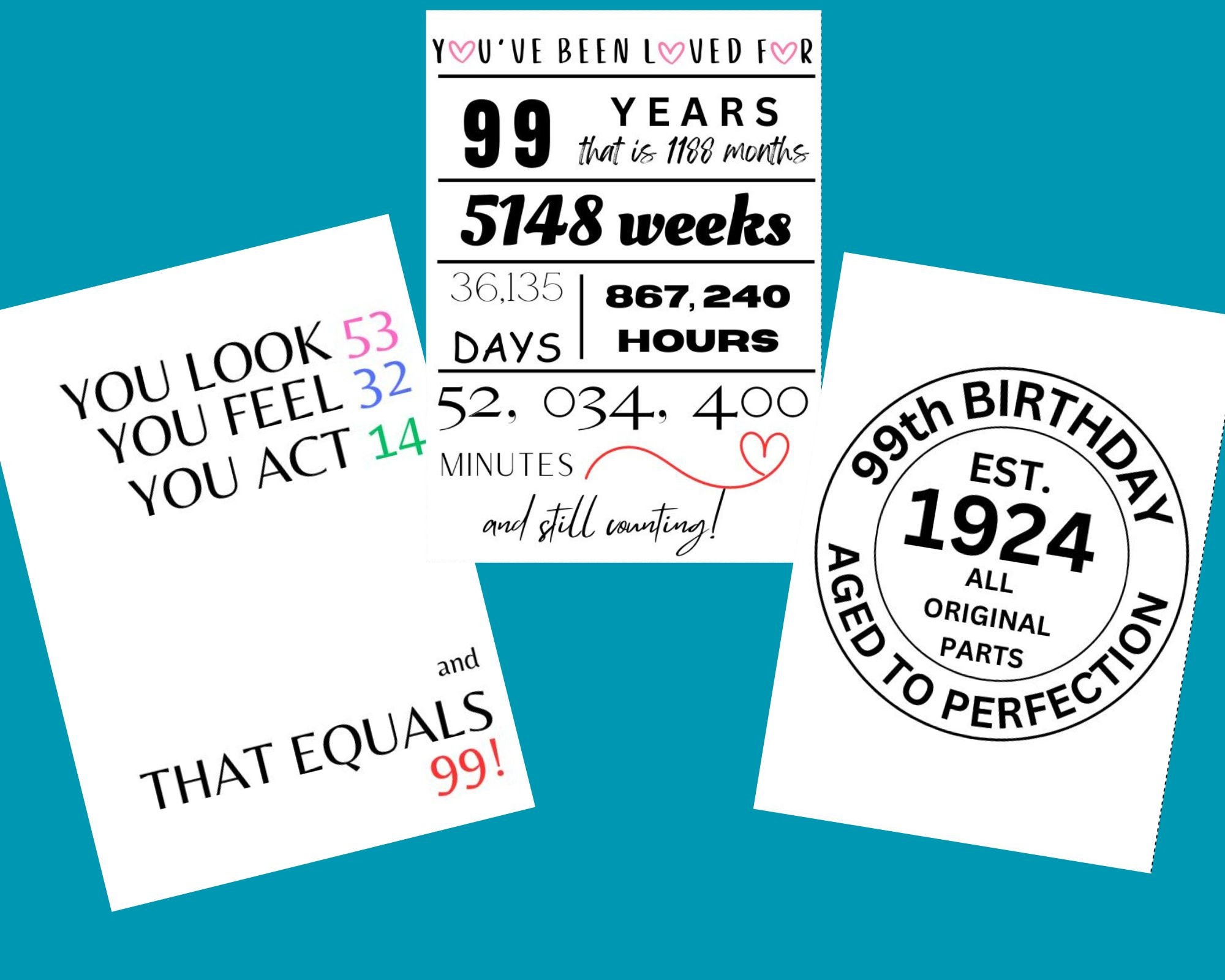 99 Year Old Card-digital 99 Years Old Card-printable Card-digital ...