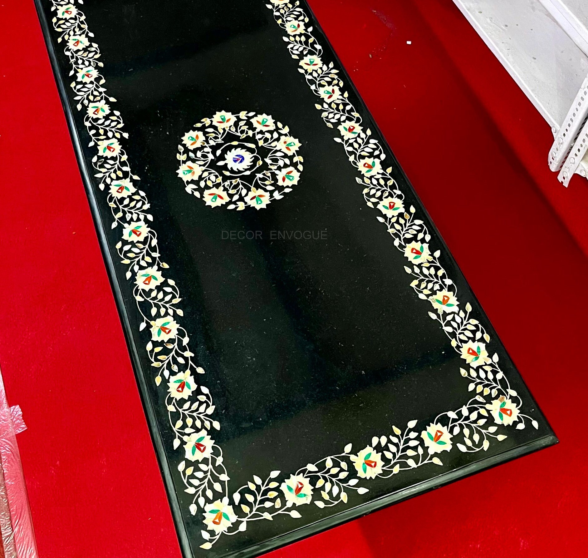 48x24" Custom Handmade Rectangle Inlay Black Coffee Table Top, Marble ...