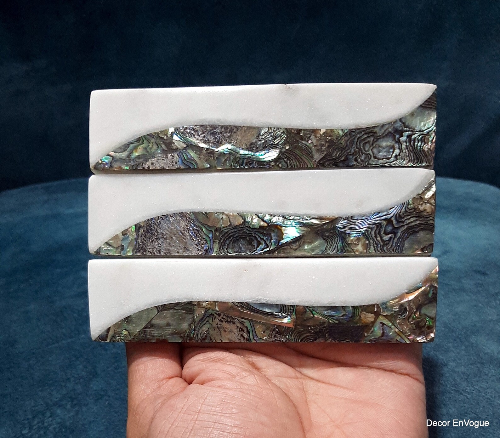 Set of White Stone or Marble Abalone Seashell Drawer Pulls | Etsy