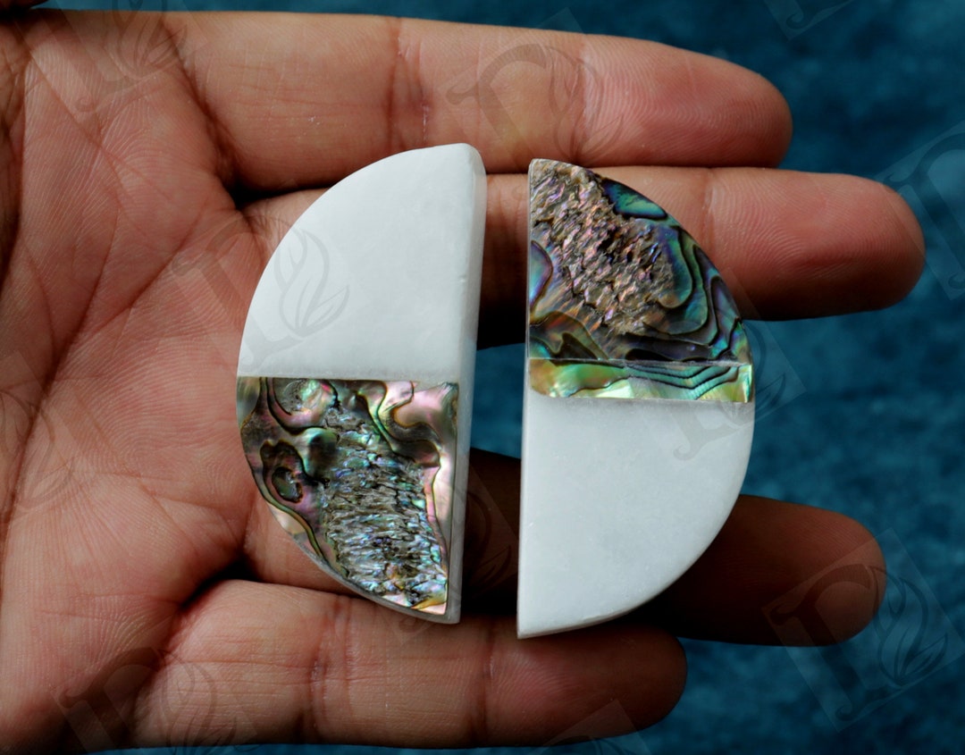 Set of White Semi Circle Stone Pulls With Abalone Seashell Inlay ...