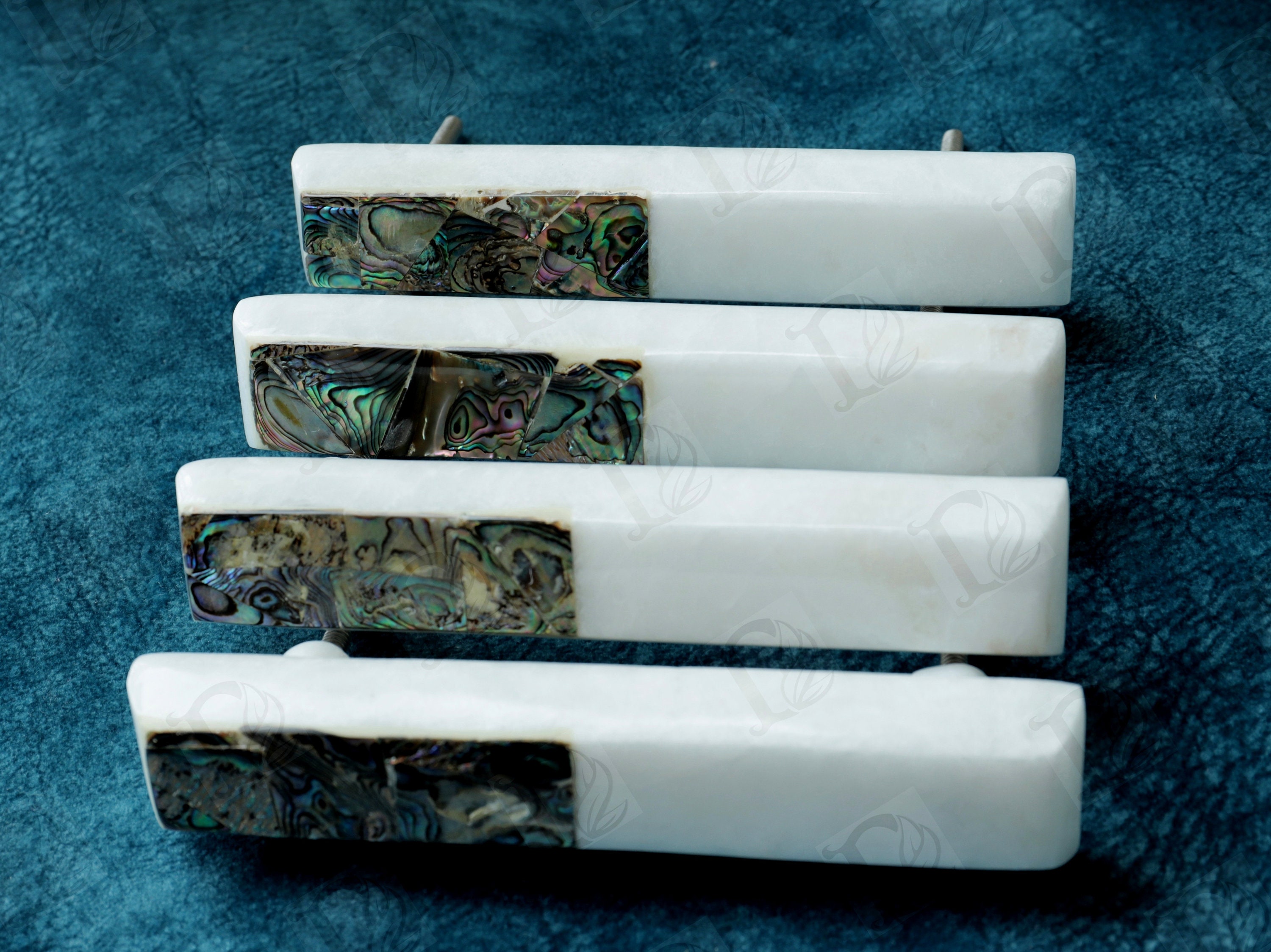 Set of White Stone or Marble Abalone Drawer Pulls Cabinets - Etsy