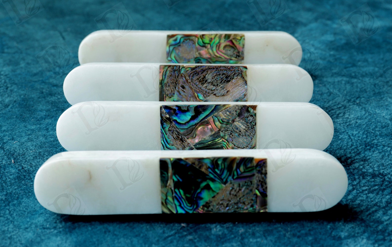 Set of White Stone or Marble Abalone Drawer Pulls Cabinets - Etsy