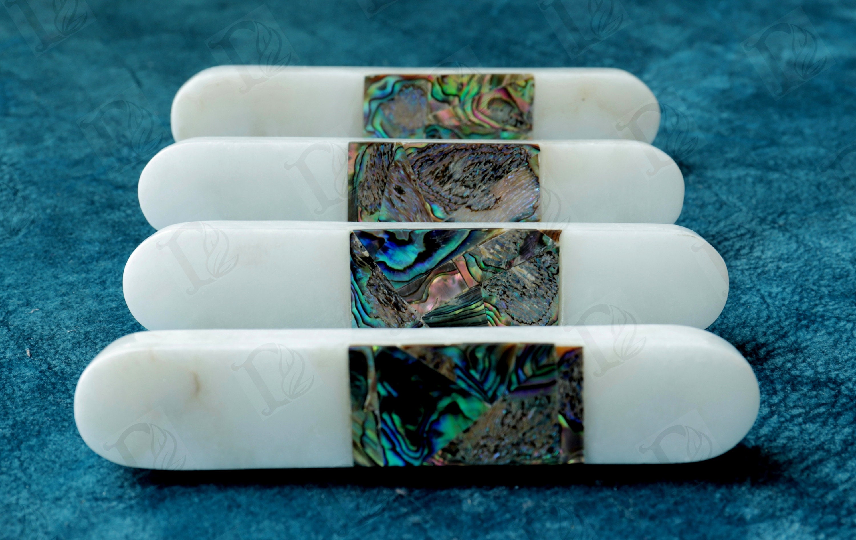 Set of White Stone or Marble Abalone Drawer Pulls Cabinets - Etsy