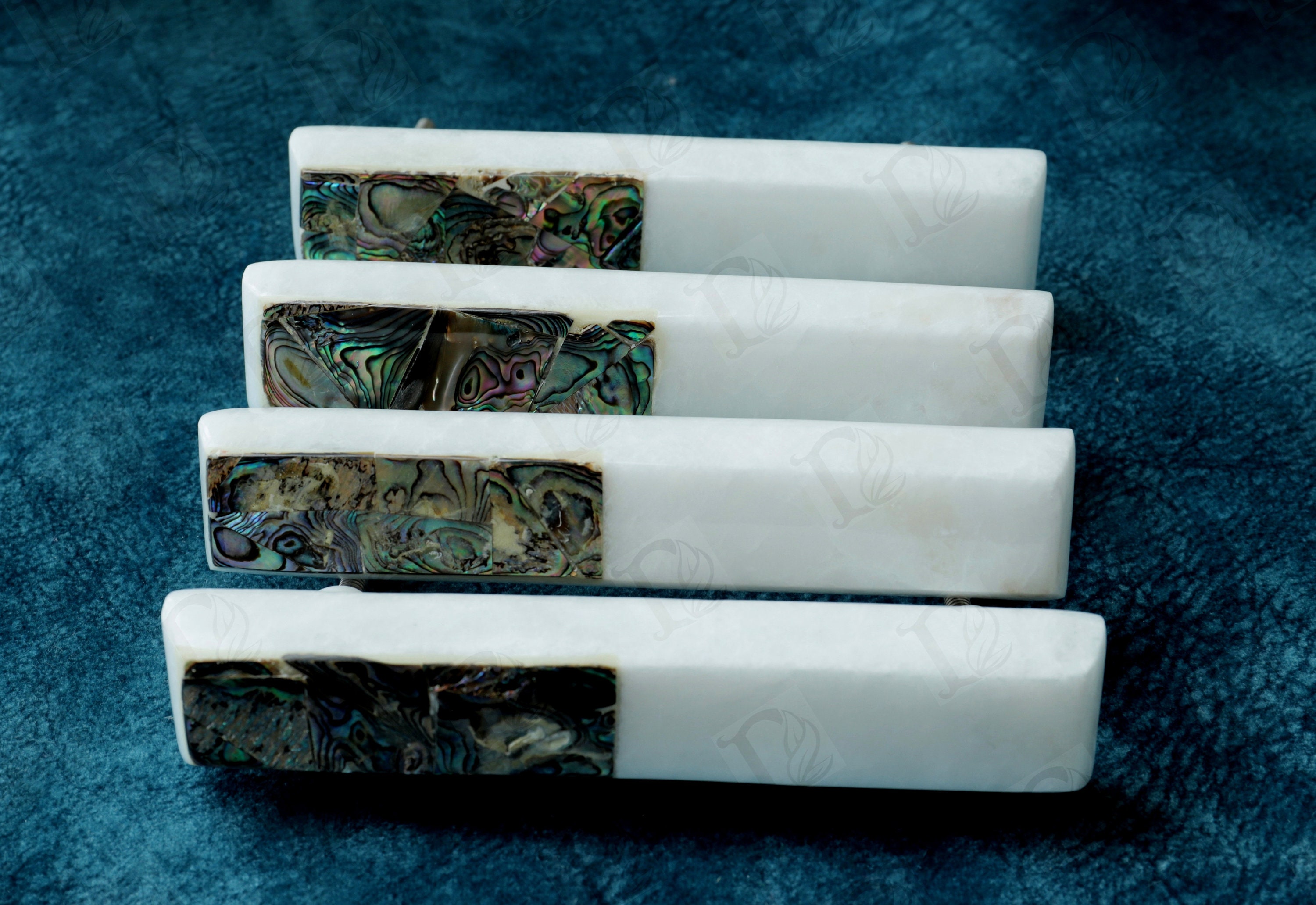 Set of White Stone or Marble Abalone Drawer Pulls Cabinets - Etsy
