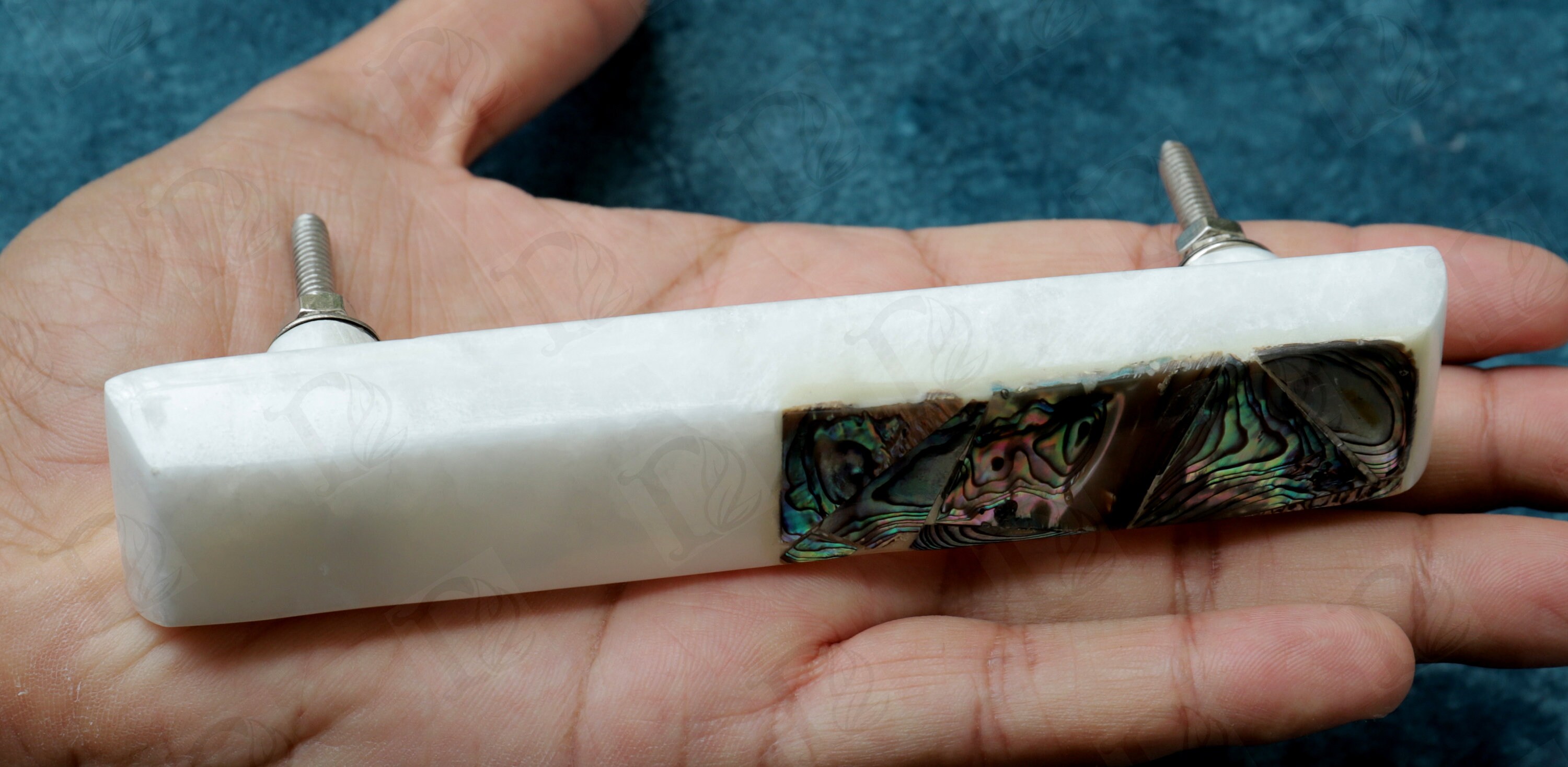 Set of White Stone or Marble Abalone Drawer Pulls Cabinets - Etsy