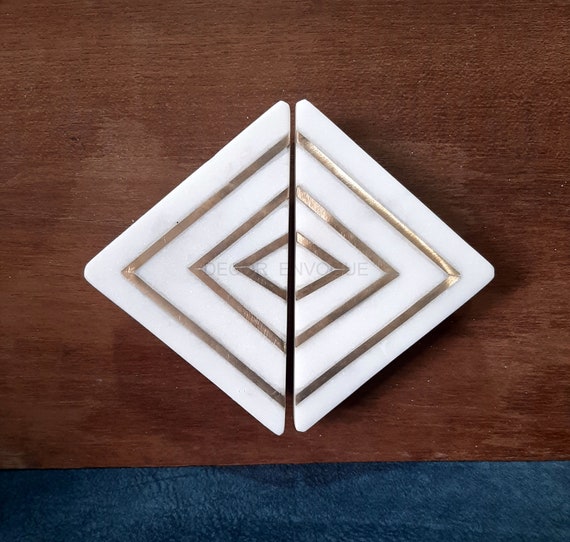 Unique Triangle Shape White Marble Gold Brass Inlay Large - Etsy