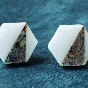 Set of White Hexagon Stone Knobs Pulls,marble,cabinet,drawer,dresser,kitchen,hardware ,abalone ...