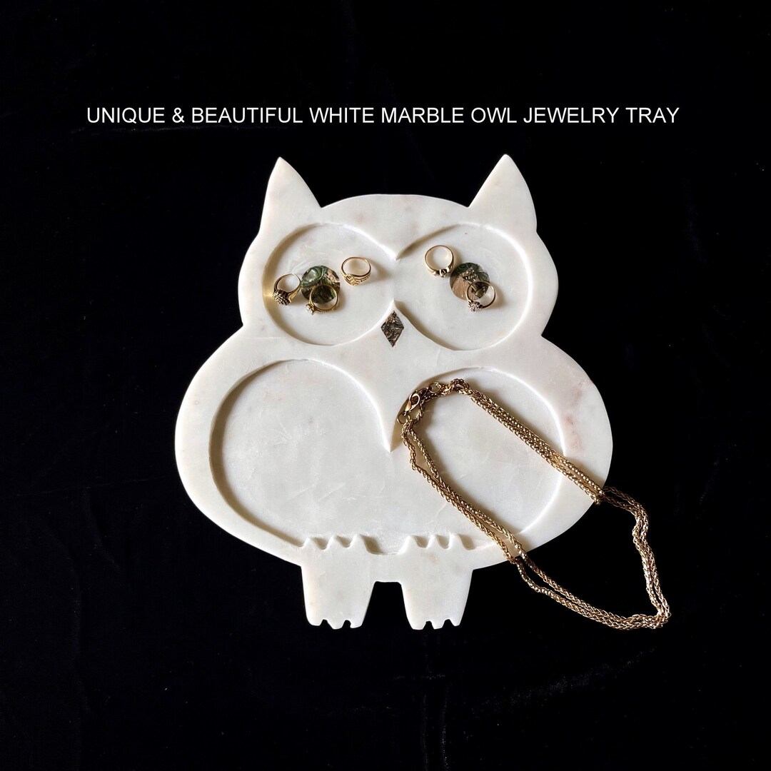 12x11 Natural White Marble Owl Catch All Tray With Abalone Shell Inlay ...