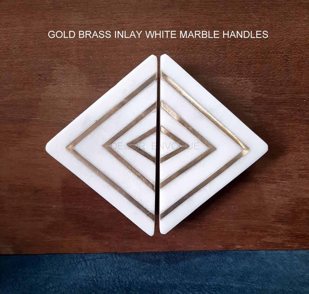 Unique Triangle Shape White Marble Gold Brass Inlay Large Cabinet ...