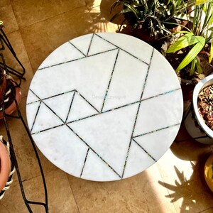 14.5 Natural White Marble Abalone Shell Inlay Round Coffee End Table ...