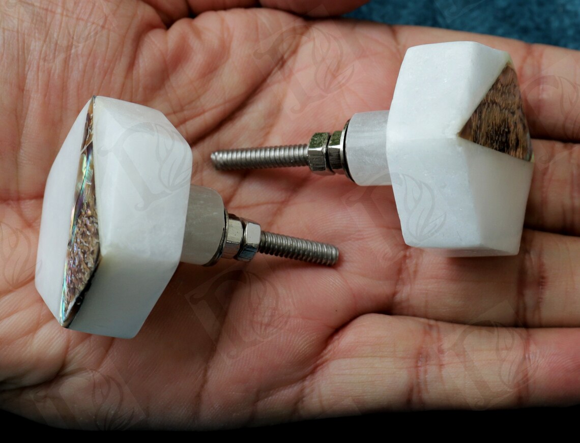 Set of White Hexagon Stone Knobs - Etsy