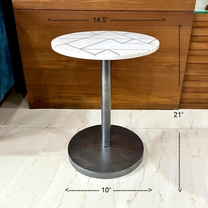 14.5 Natural White Marble Abalone Shell Inlay Round Coffee End Table ...