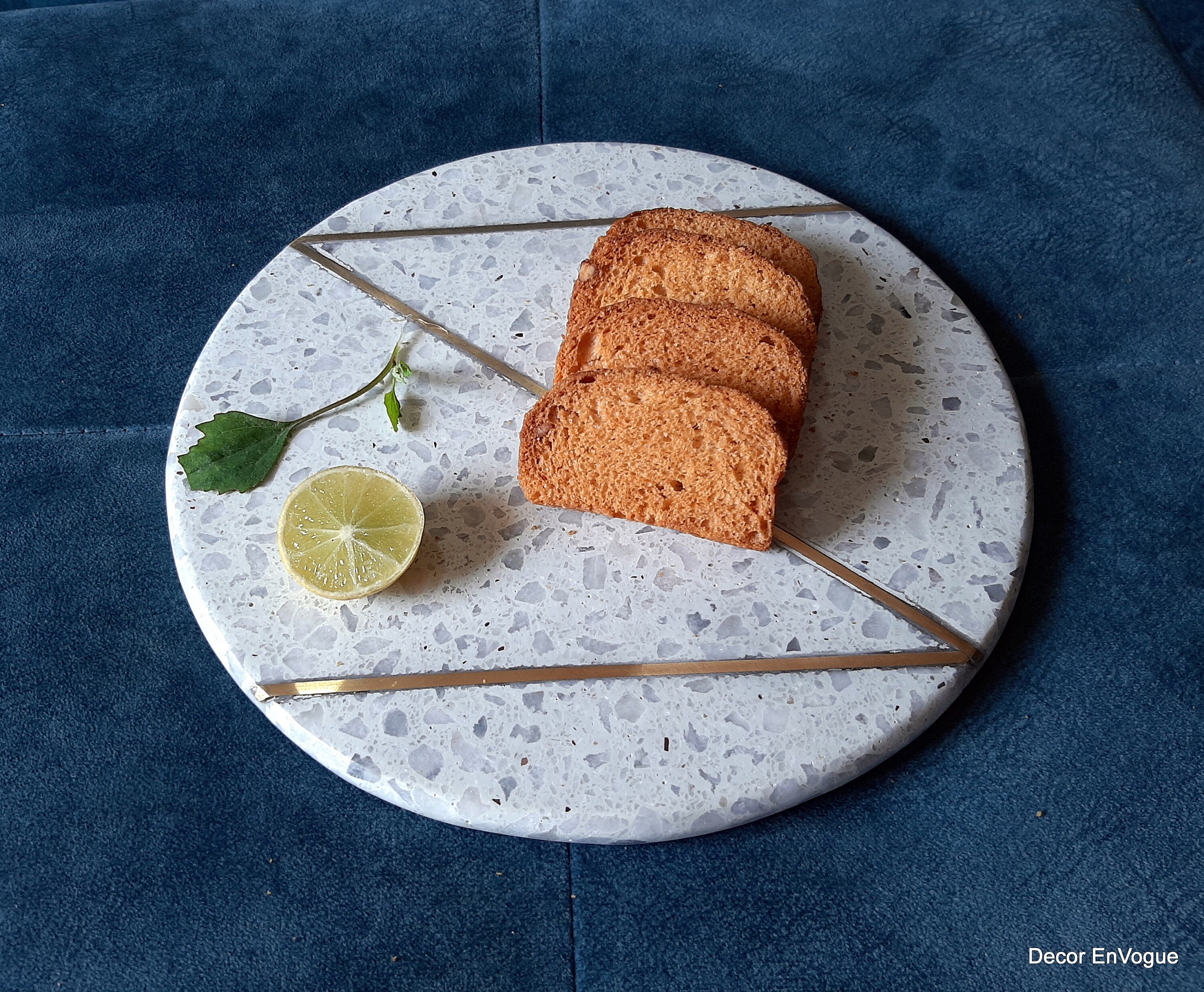 10x10" Beautiful White Round Marble Terrazzo Cheese Platter With Pure ...