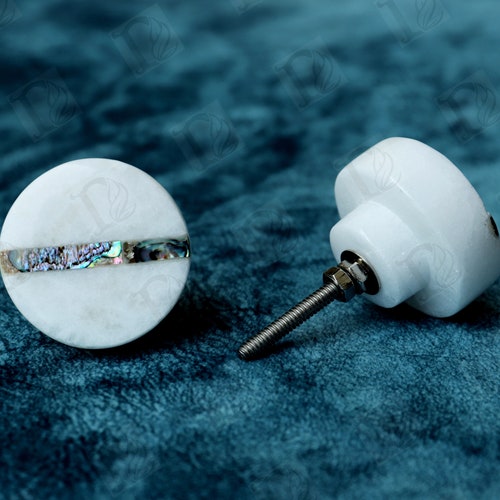 Set of Round White Stone Pulls Marble Cabinet Drawer - Etsy
