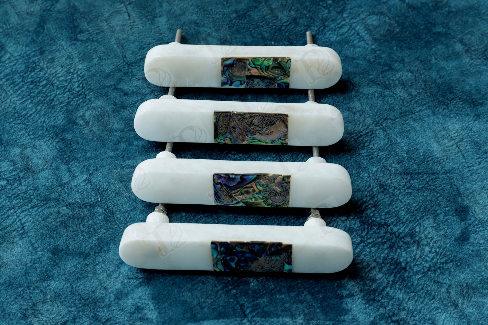 Set of White Stone or Marble Abalone Drawer Pulls Cabinets - Etsy