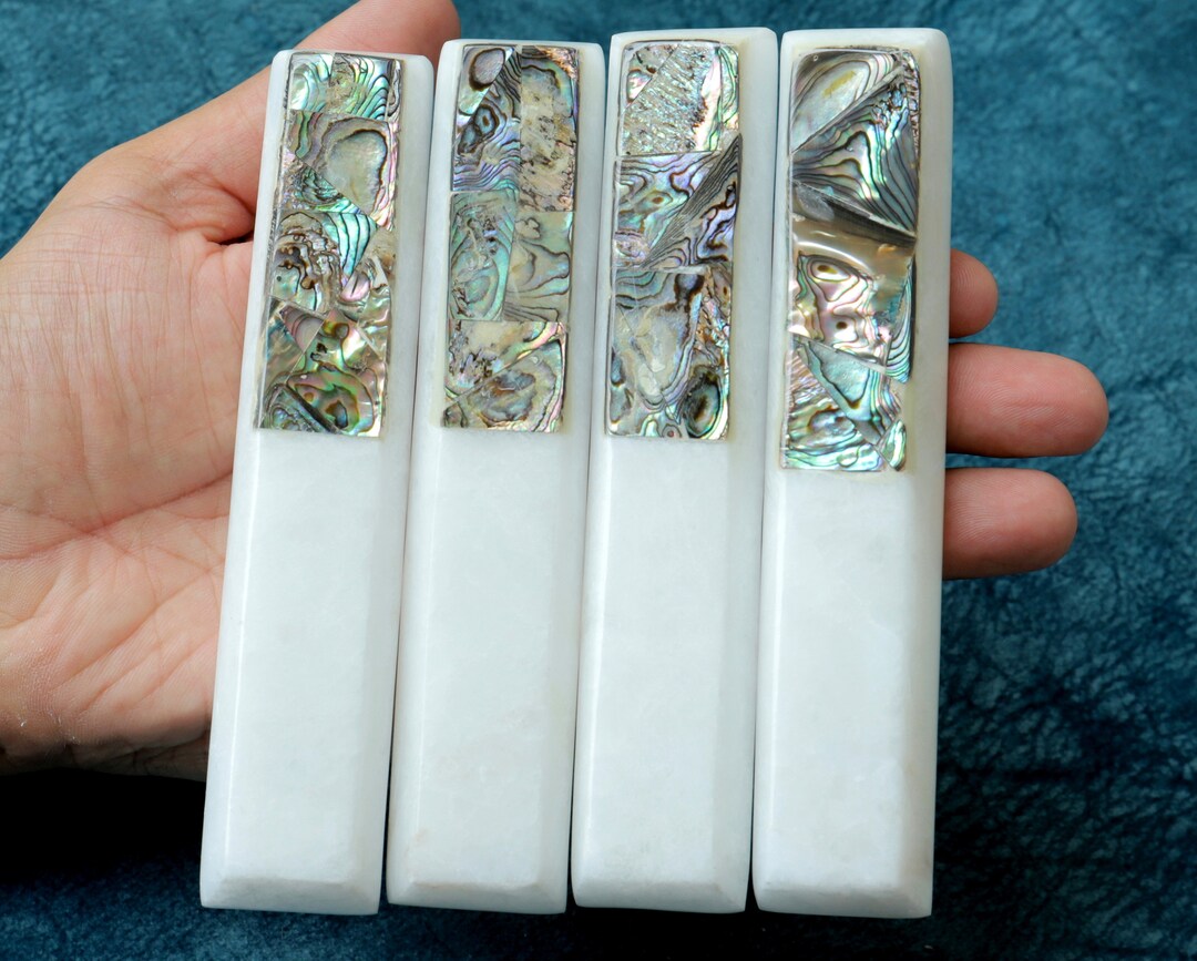 Set of White Stone or Marble Abalone Drawer Pulls, Cabinets, Dressers ...